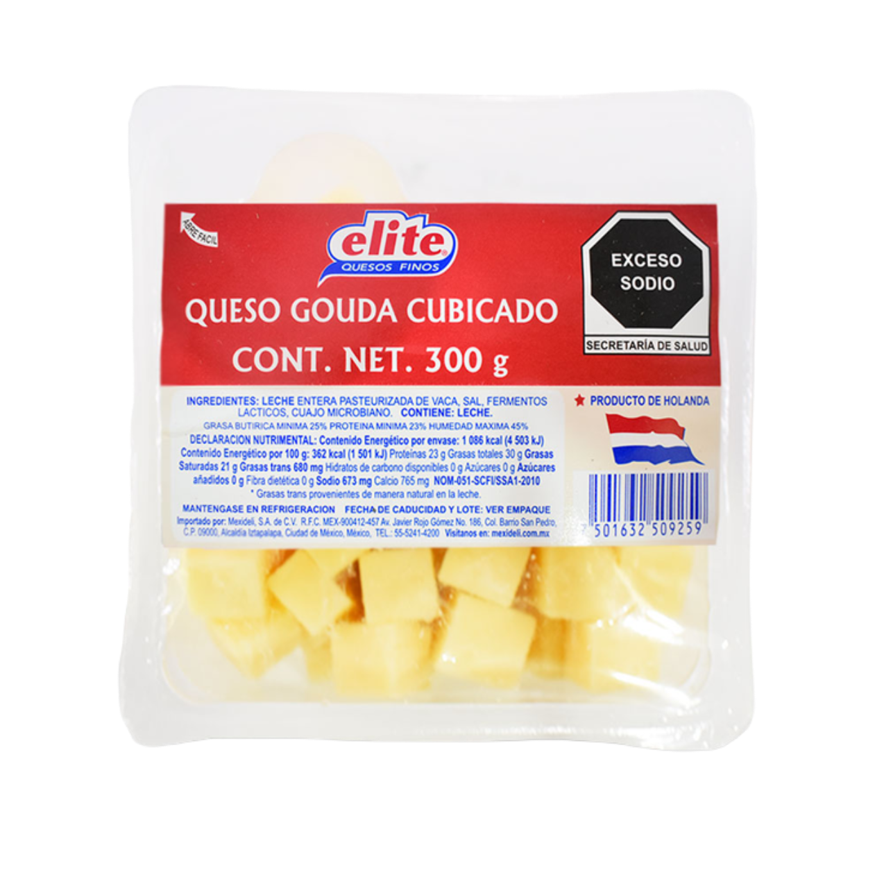 Queso Elite Gouda Cubicado 300 g | Mexideli - Importación y ...